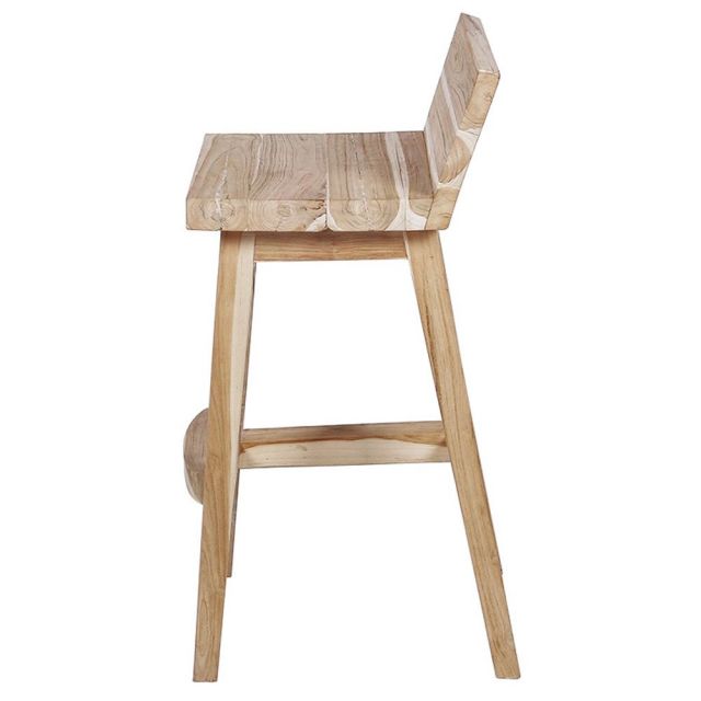 Table haute carre en teck massif brossé brut 80cm
