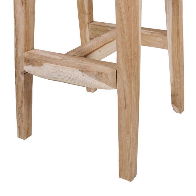 Table haute carre en teck massif brossé brut 80cm