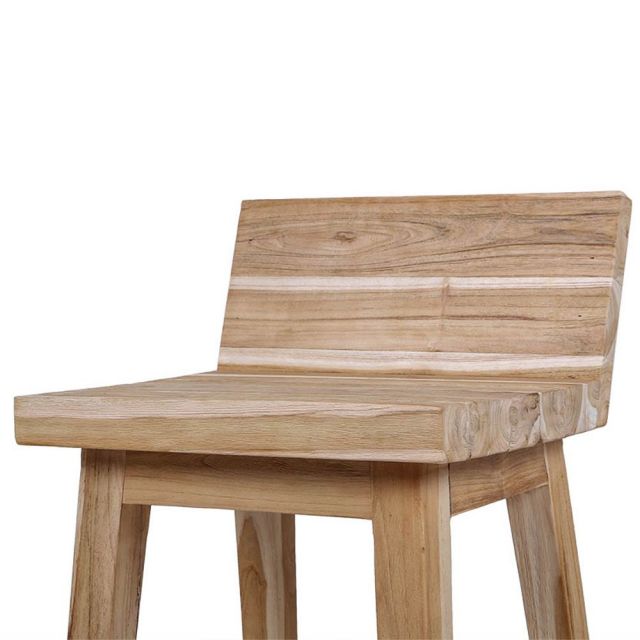 Table haute carre en teck massif brossé brut 80cm