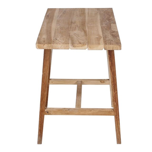 Table haute carre en teck massif brossé brut 80cm