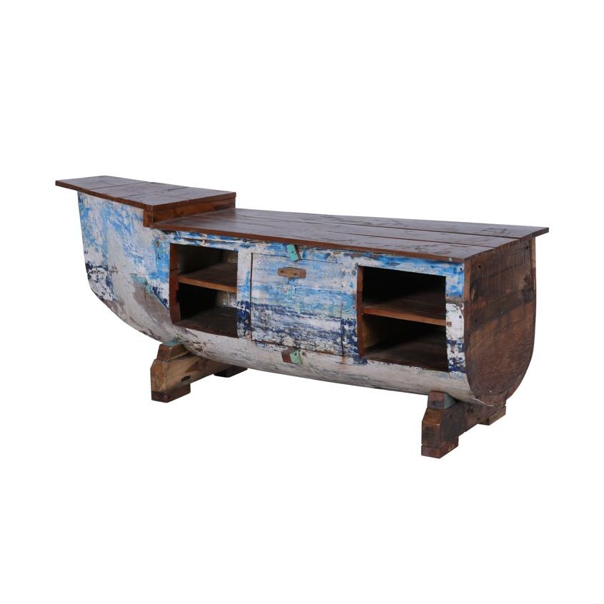 Meubles bois bateau recyclé | Mobilier ethnique bois coloré